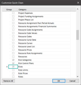 Remove P6 Risk, Risktype Data and Risk Categories from XER Files